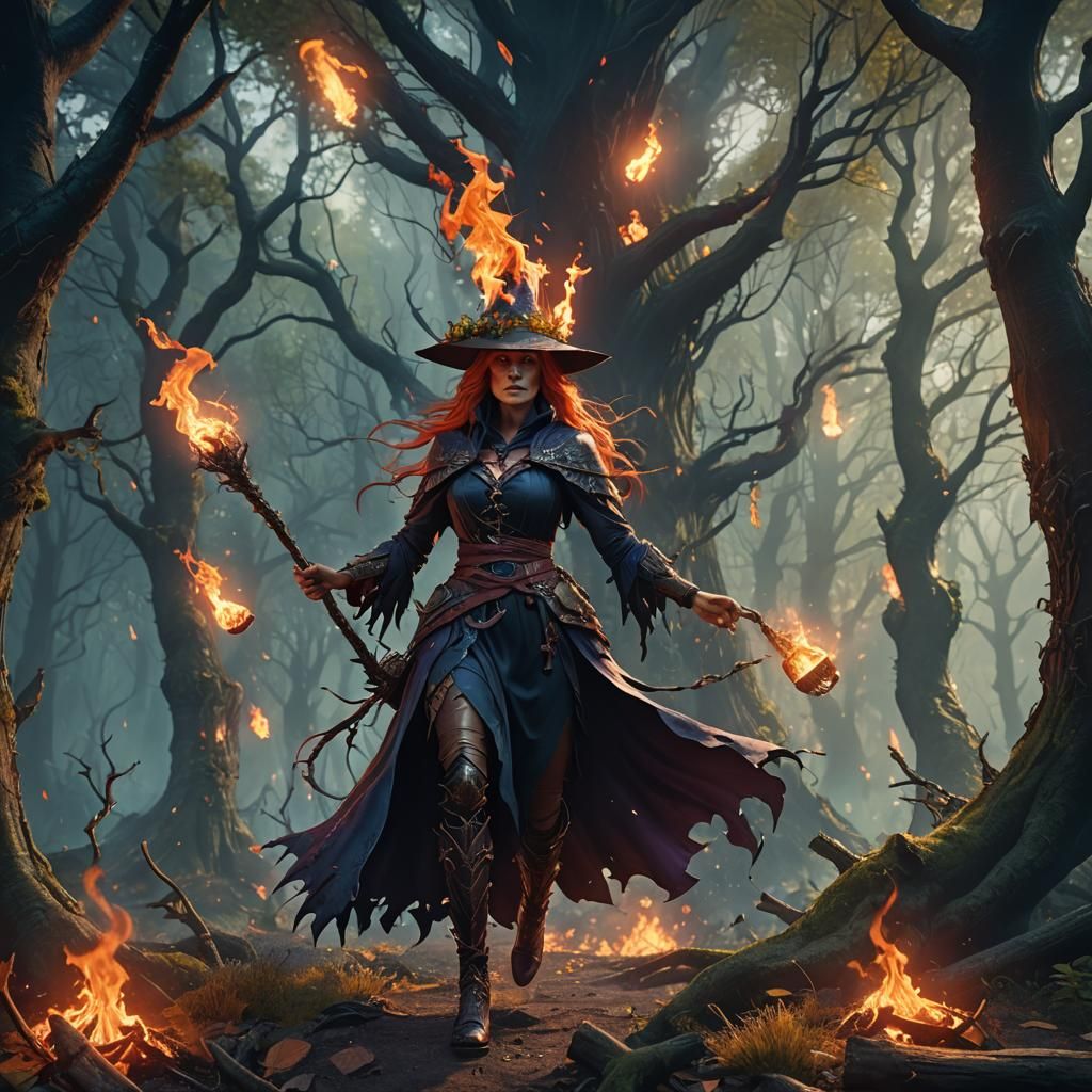 Burning witch in a magical forest - AI Generated Artwork - NightCafe ...