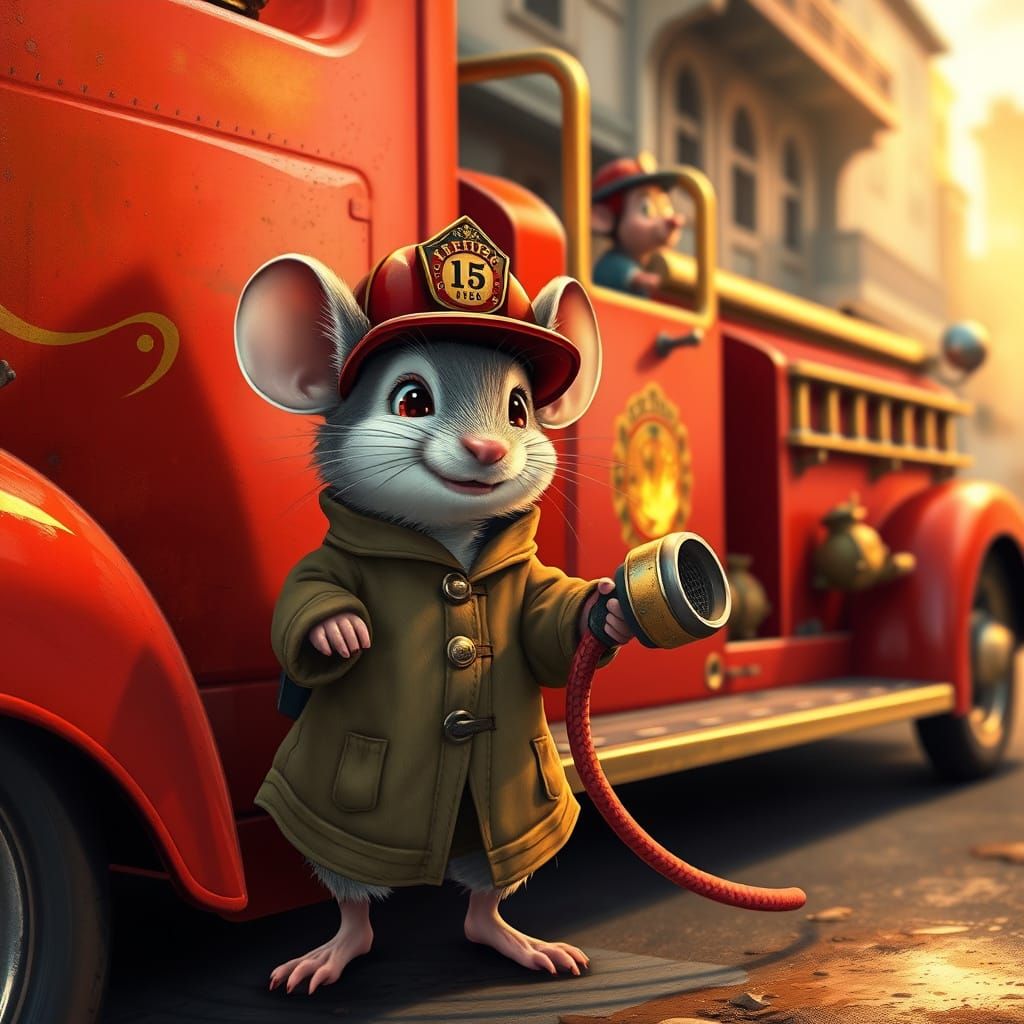 Ben dressed as a fireman putting out a fire