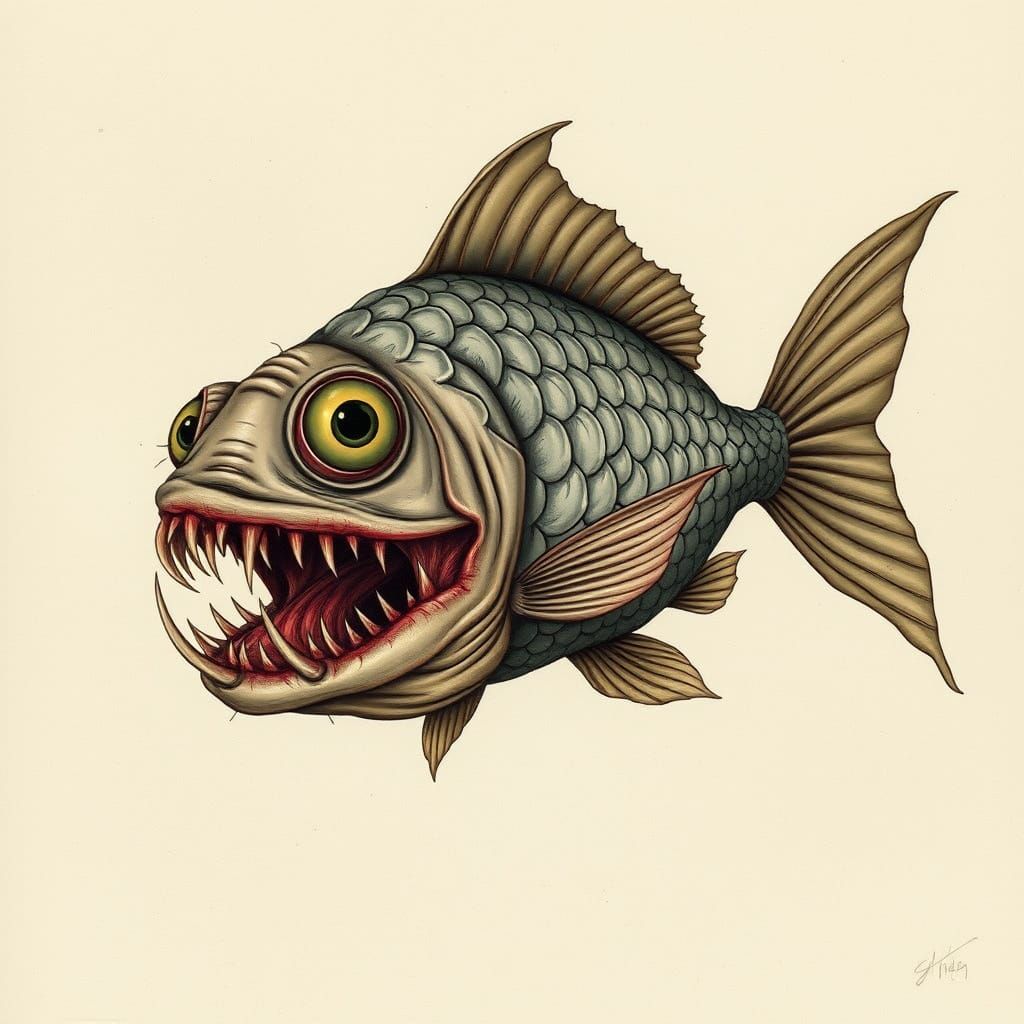 Grotesque Goldfish in Gothic Whimsy - AI Art