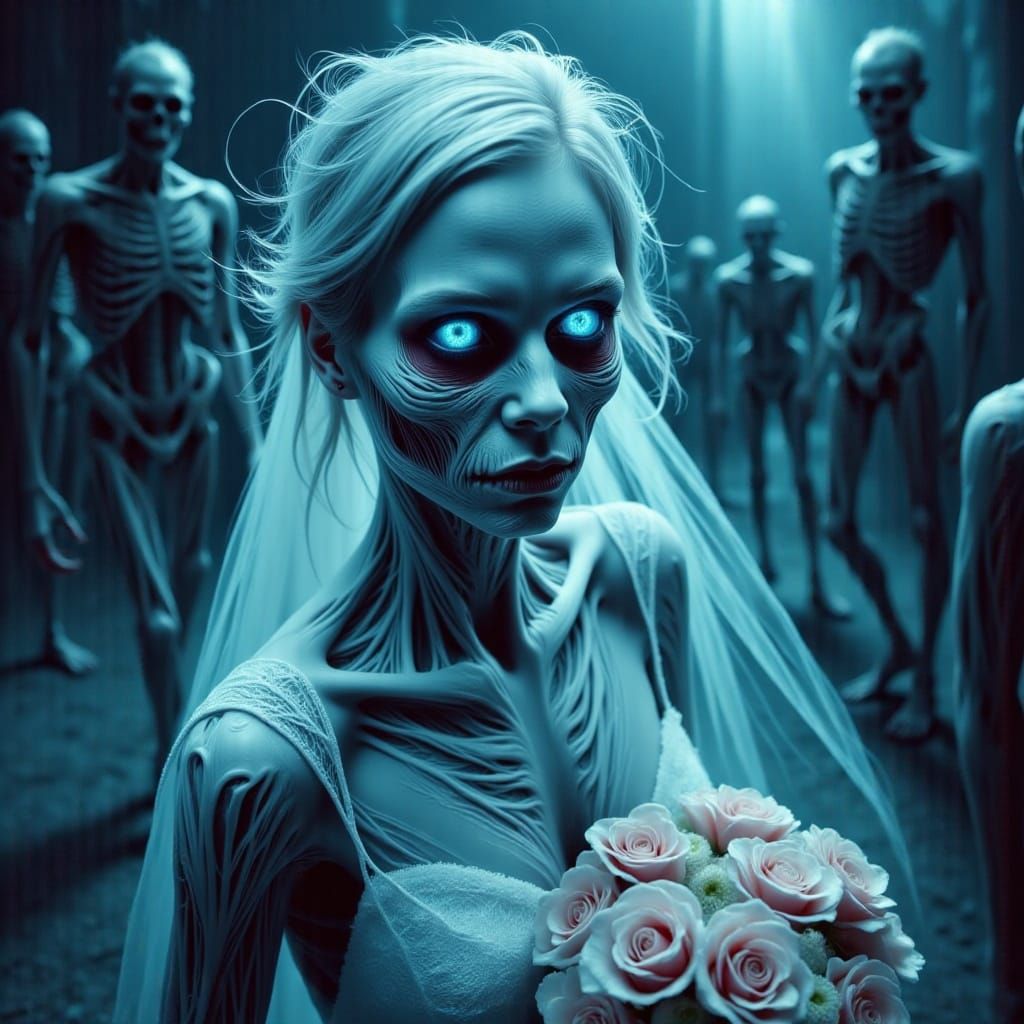 Zombie Bride - Dark Cyberpunk Zombie Bride Portrait
