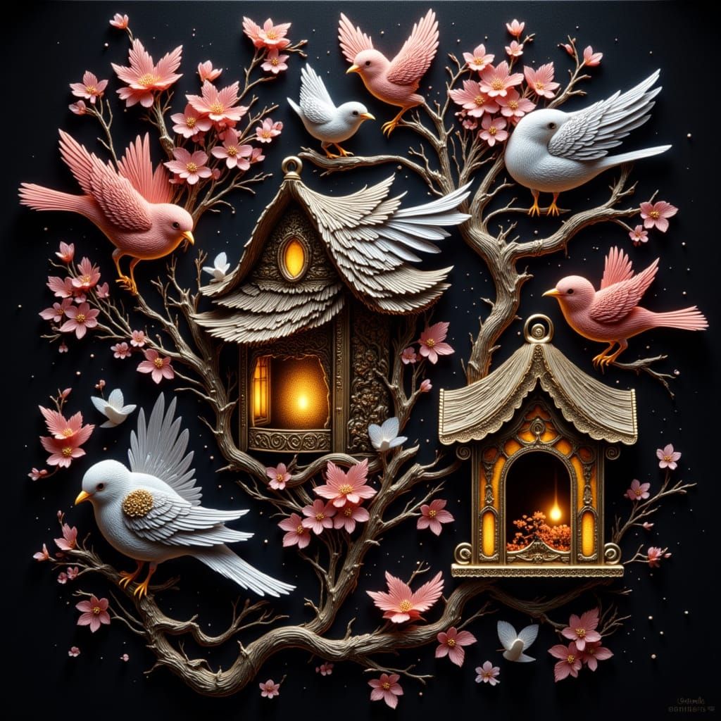 Beautifully unique and quirky birdhouses surrounded by beautiful birds ...