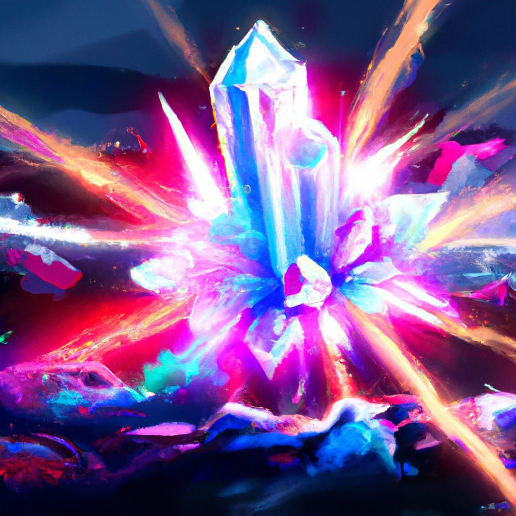 Neon glowing Crystal rose bioluminescent neon light rays, exploding ...