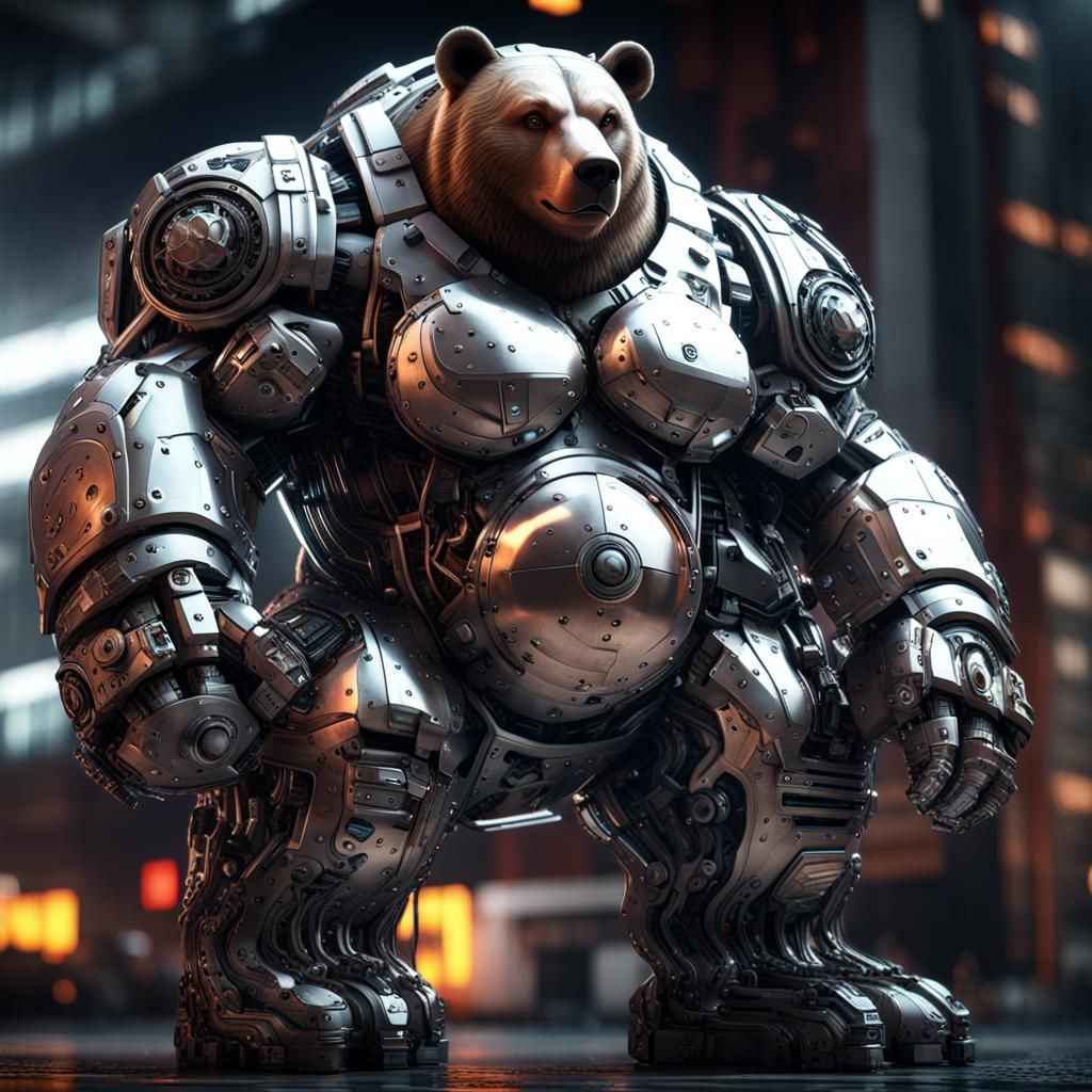 Towering obese cyber Bear,intricate details, HDR, beautifully shot ...