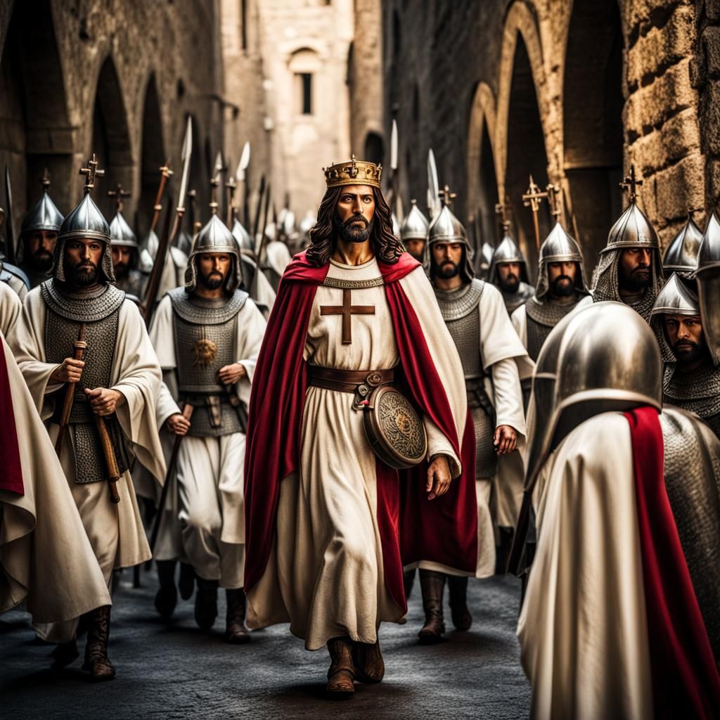 Jesus marching with knights Templar to Jerusalem - AI Generated Artwork ...