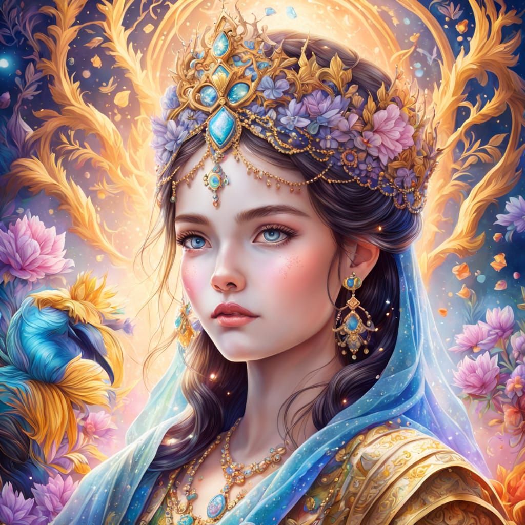 Regal Fantasy Princess in Ethereal Gold Attire - AI Art