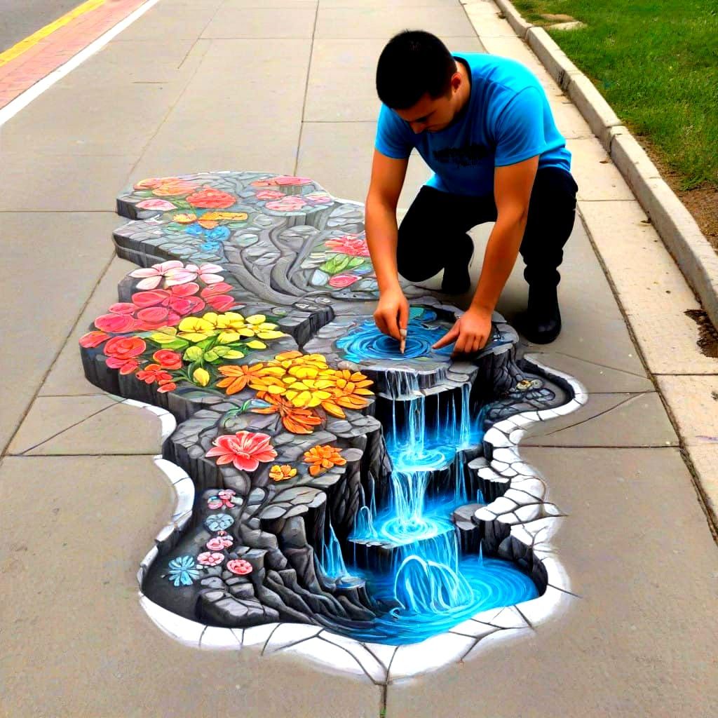 Chalk Artist Brings Sidewalk Masterpiece to Life - AI Art