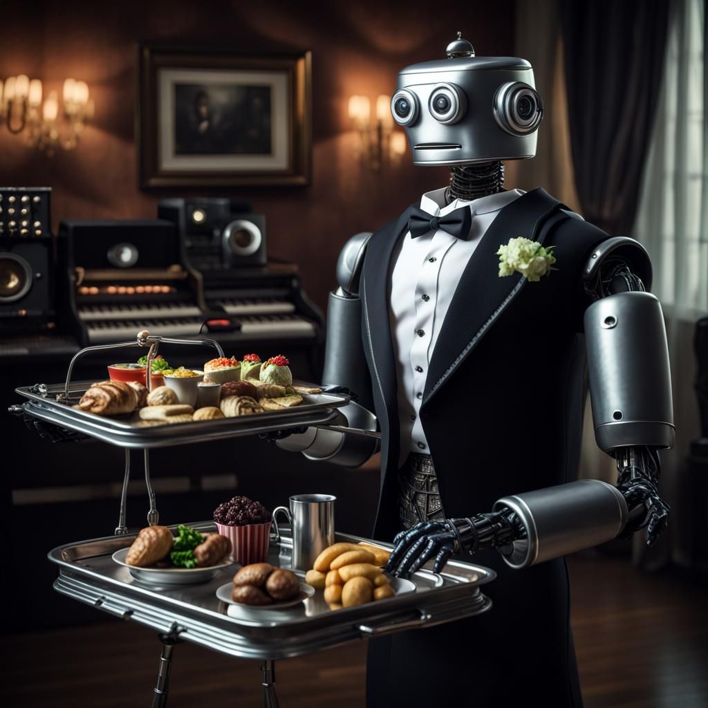 Robot butler in the studio - AI Generated Artwork - NightCafe Creator