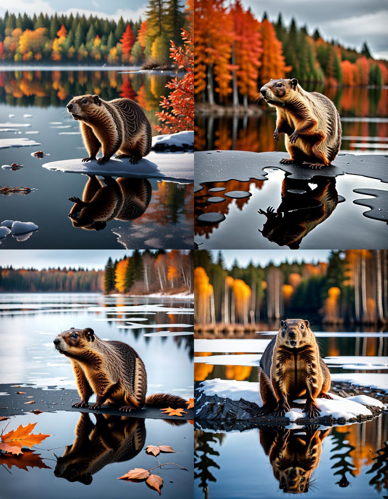 Photorealistic image of a groundhog scating on nordic scates with ...