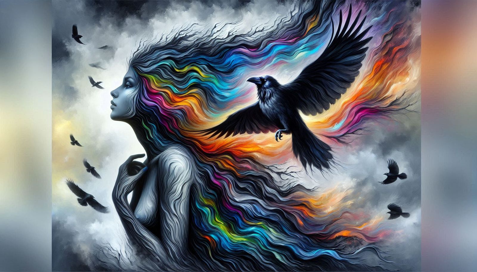 Rainbow queen of the ravens - AI Generated Artwork - NightCafe Creator
