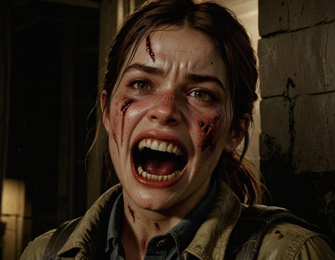 Ellie Williams as Vampire with Unhinged Jaws - AI Art