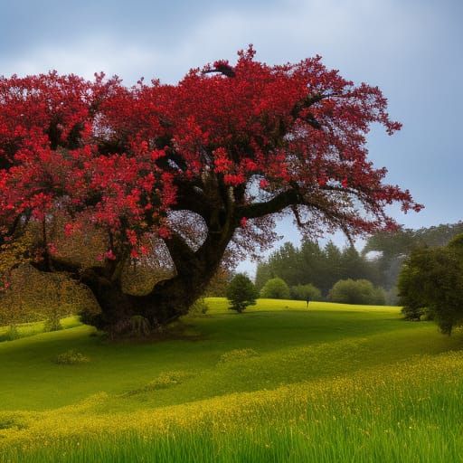 Ancient apple tree in bloom - AI Generated Artwork - NightCafe Creator