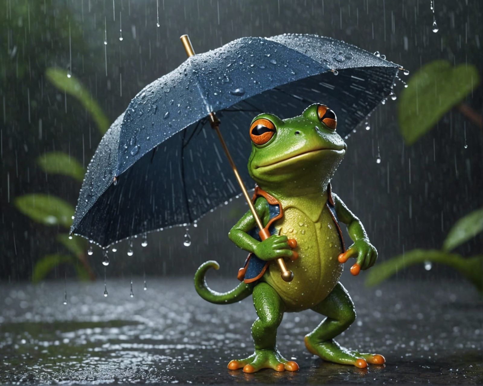 small frog holding an umbrella in the heavy rain - AI Generated Artwork ...