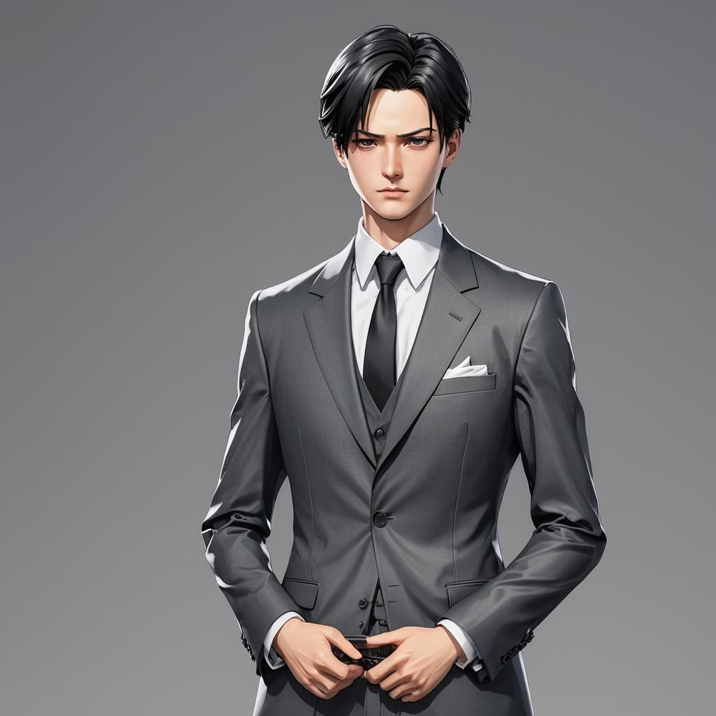 Levi Ackerman in a suit~ - AI Generated Artwork - NightCafe Creator