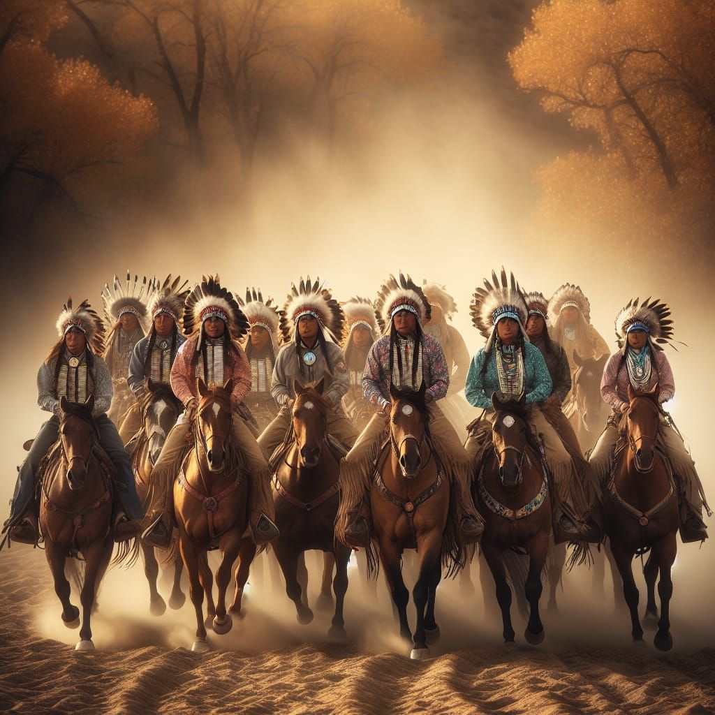 A group of Native American cow girls, likely of Plains Indigenous ...