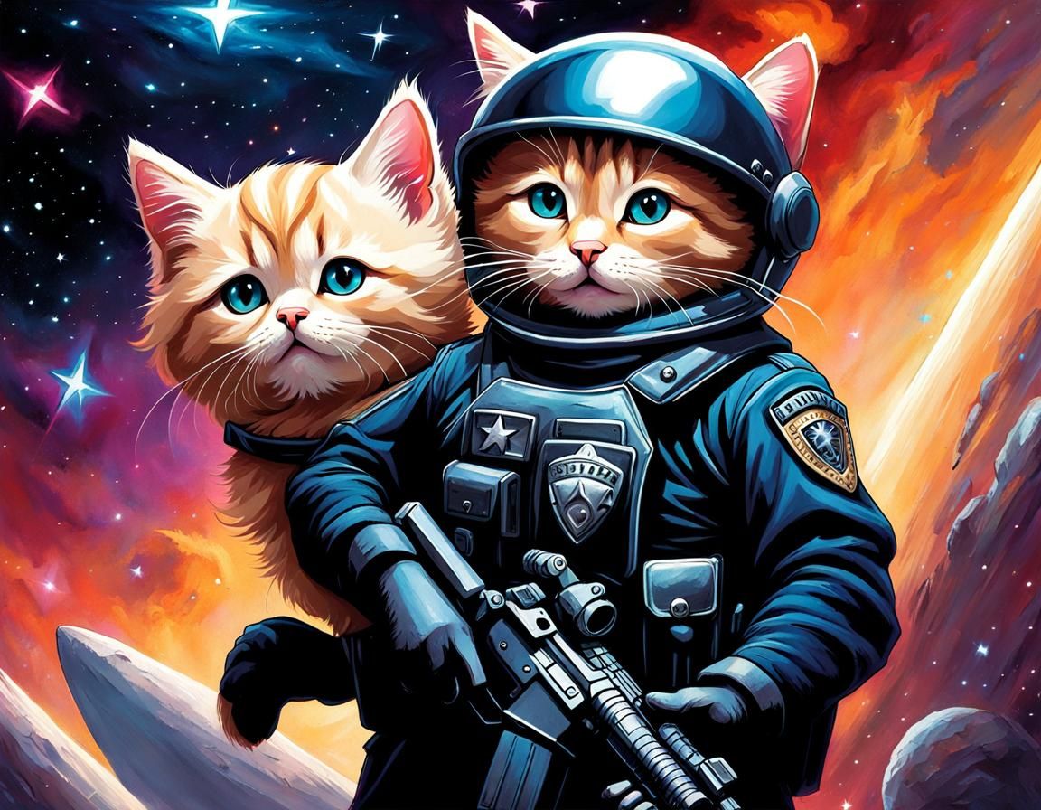 Acrylic art style of, Artgerm, WLOP, Frank Frazetta; adorably cute cats ...