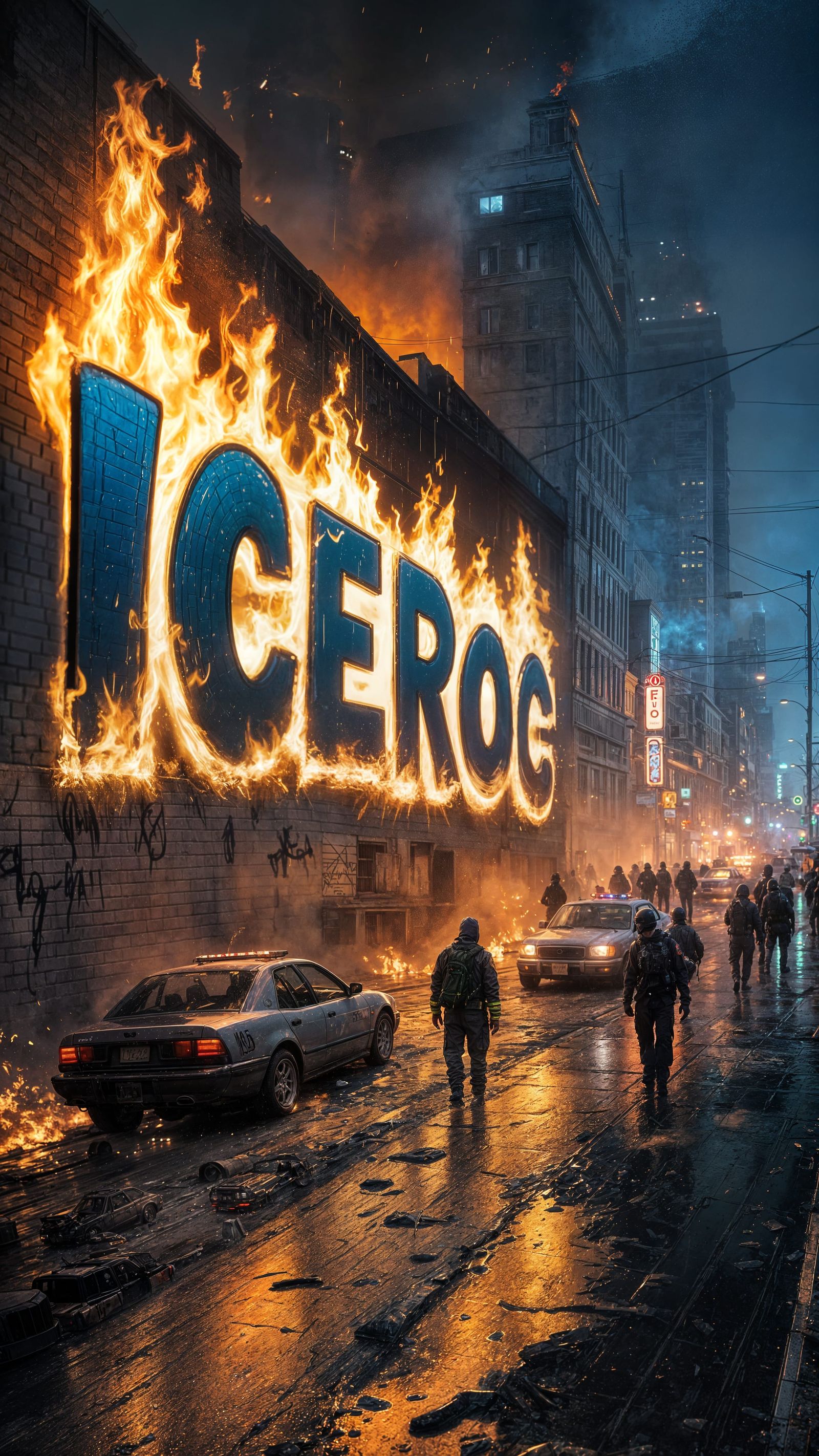 A hyperrealistic, epic composition capturing the chaos of the 1992 Los ...