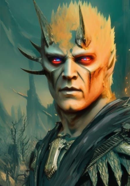 close-up of Broly with an obsidian_face, promethean_alien_deity ...