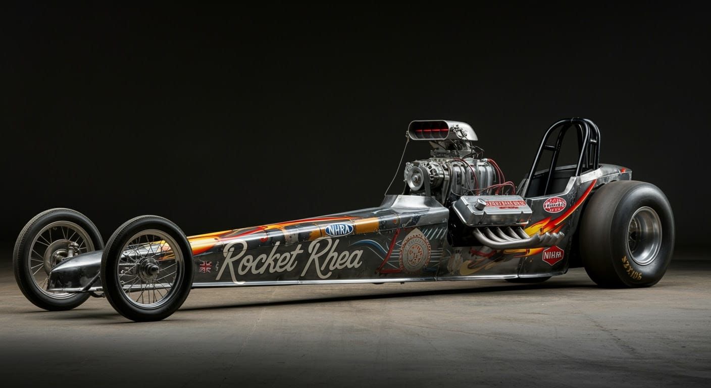 WW2-Inspired Retro-Futuristic Dragster Rocket Rhea - AI Art