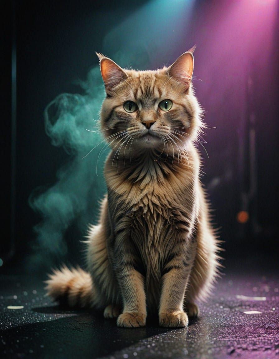 Vibrant Disco Cat Radiates Neon Energy - AI Art