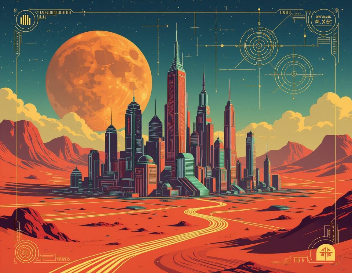 Futuristic Mars City UI in Glitchcore Teslapunk St... - AI Art