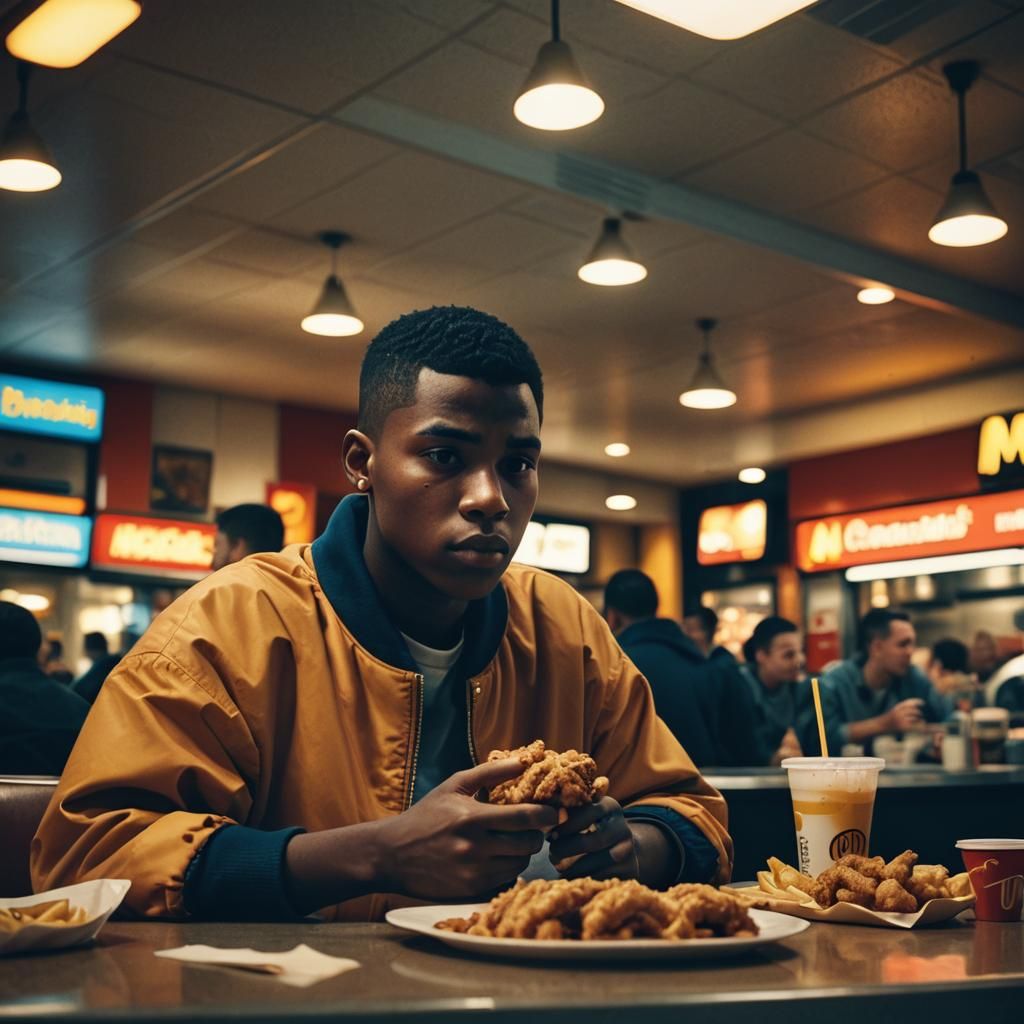 Black Boy with Buzz Cut in Moody 35mm Film Still - AI Art