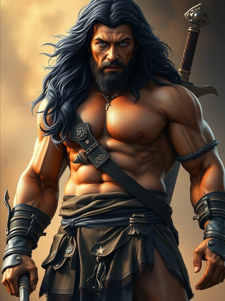 Conan. - Conan, Barbarian Warrior in Hyper-Realistic Style