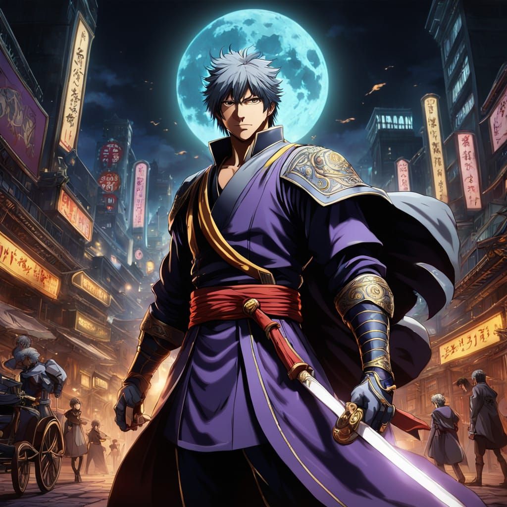 Gintama - Epic Dark Fantasy Gintama Scene in Vibrant Splend...