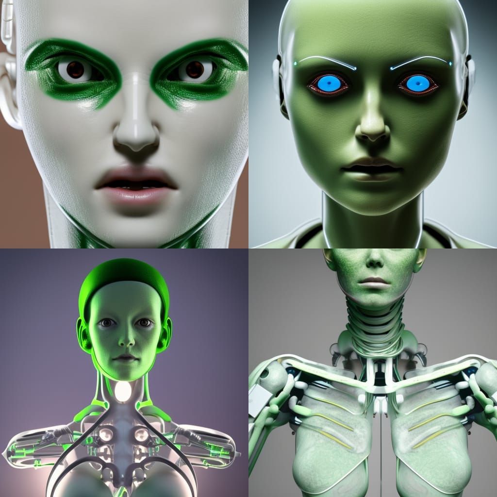 Close-up portrait photo of the incomplete humanoid android lady ...