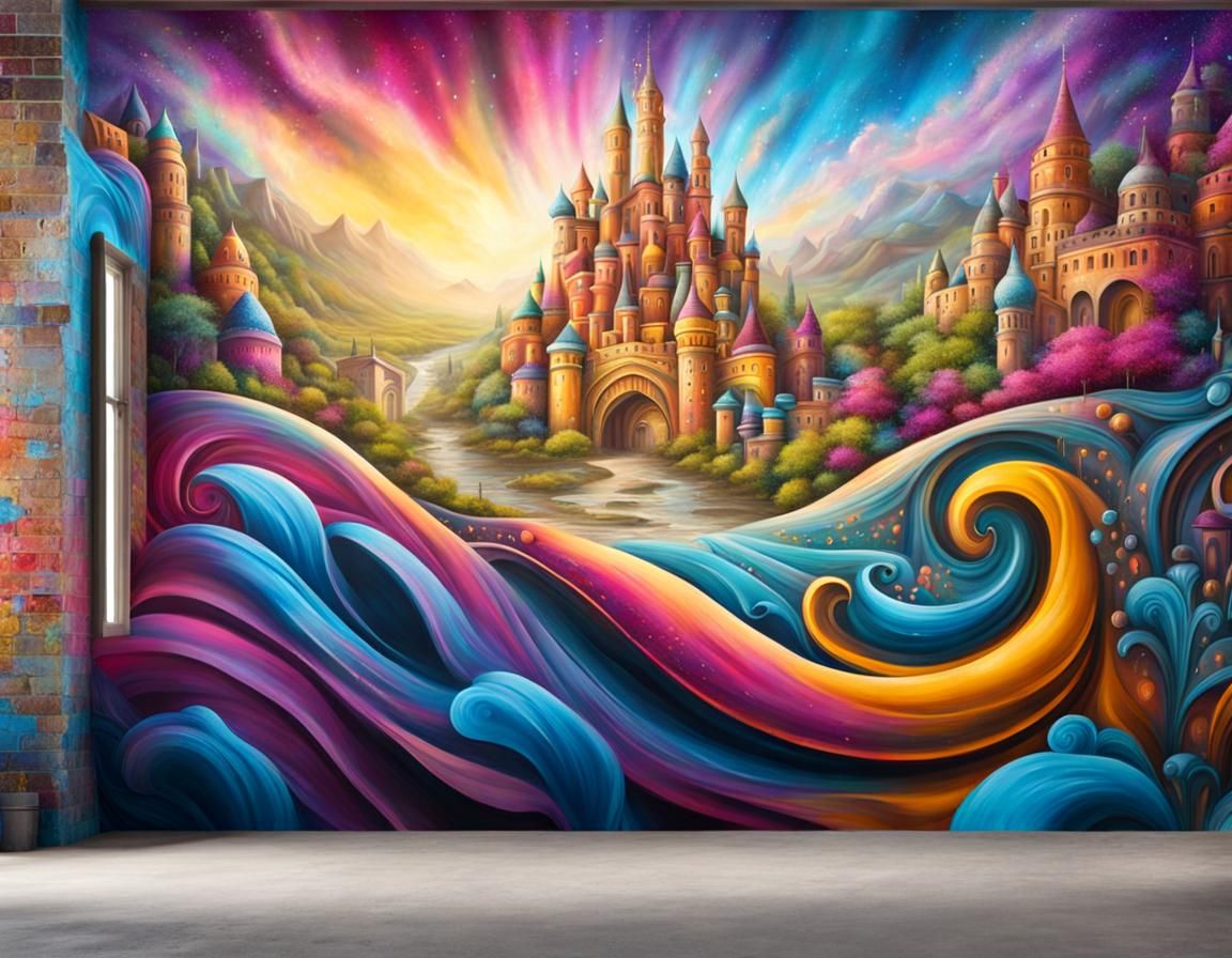 A Majestic Mural Fantasy Graffiti World - AI Generated Artwork ...