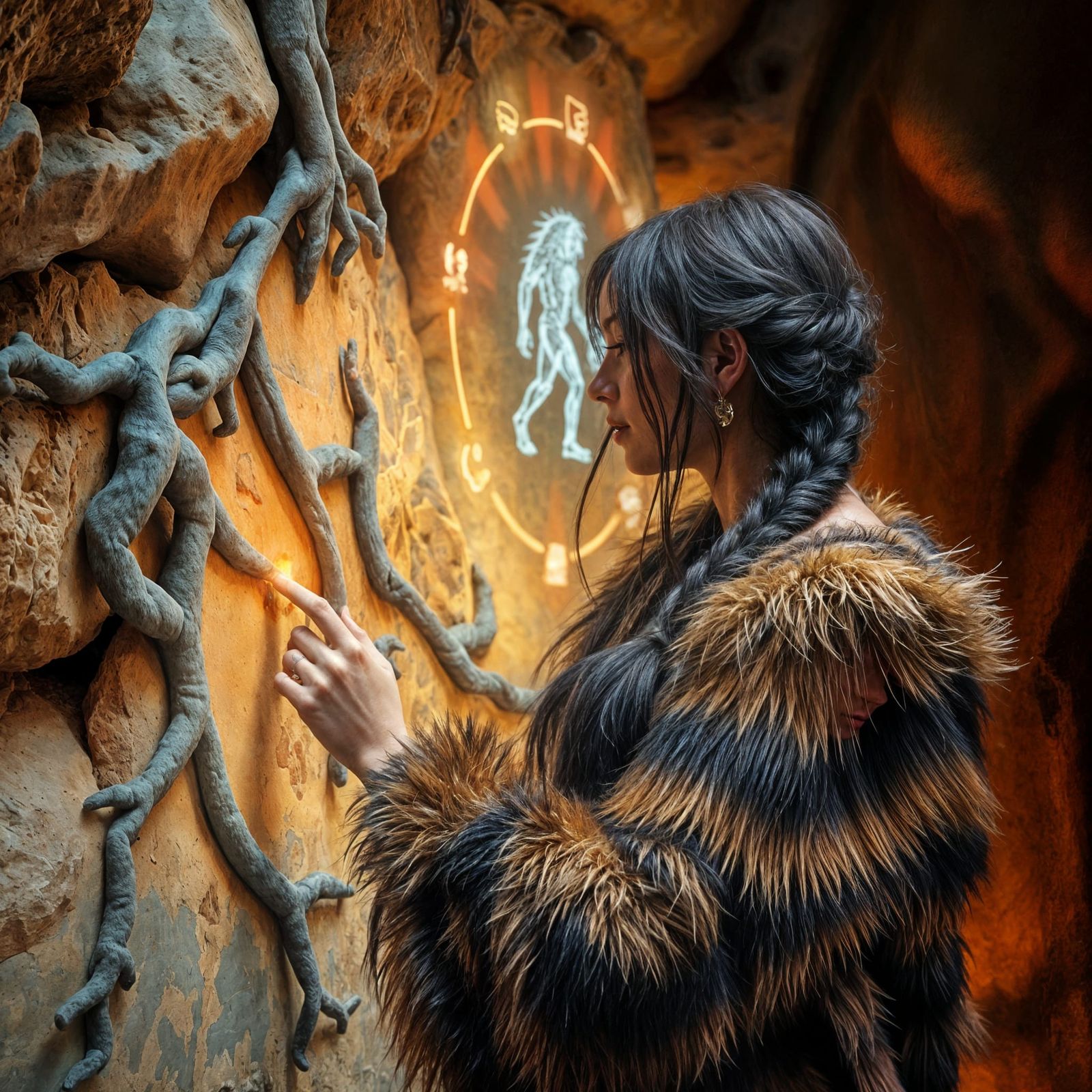 Cavewoman Creates Ancient Art on Modern Cave Wall - AI Art