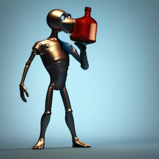 metal man carrying a giant bottle of holy water - AI Generated Artwork ...