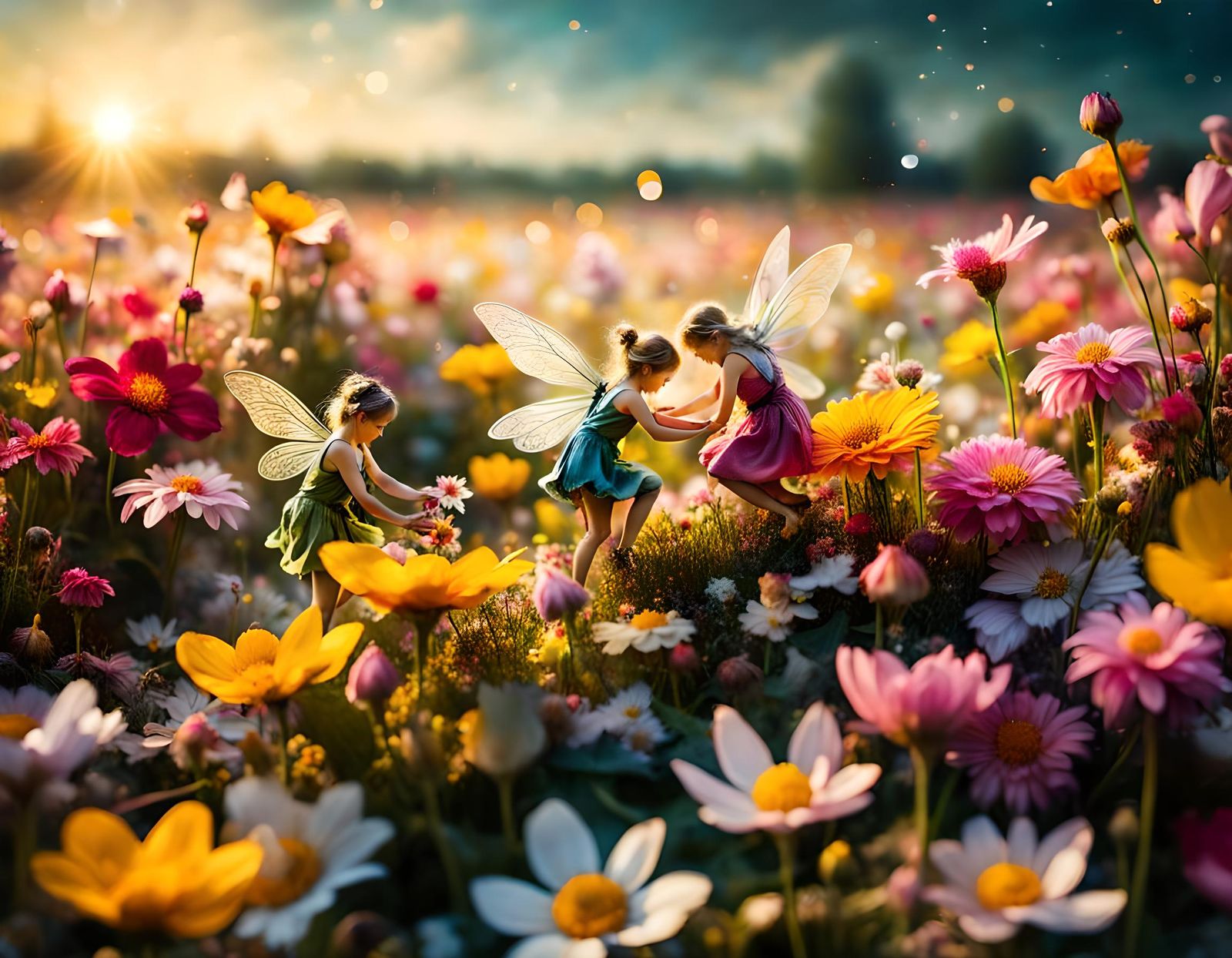 fairies working in the flower field - AI Generated Artwork - NightCafe ...