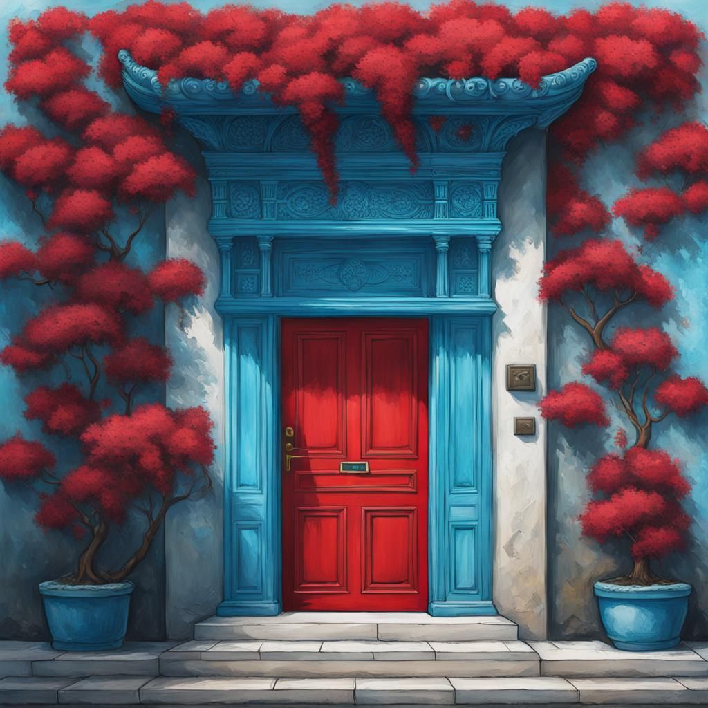 Red door, Red tree - AI Generated Artwork - NightCafe Creator