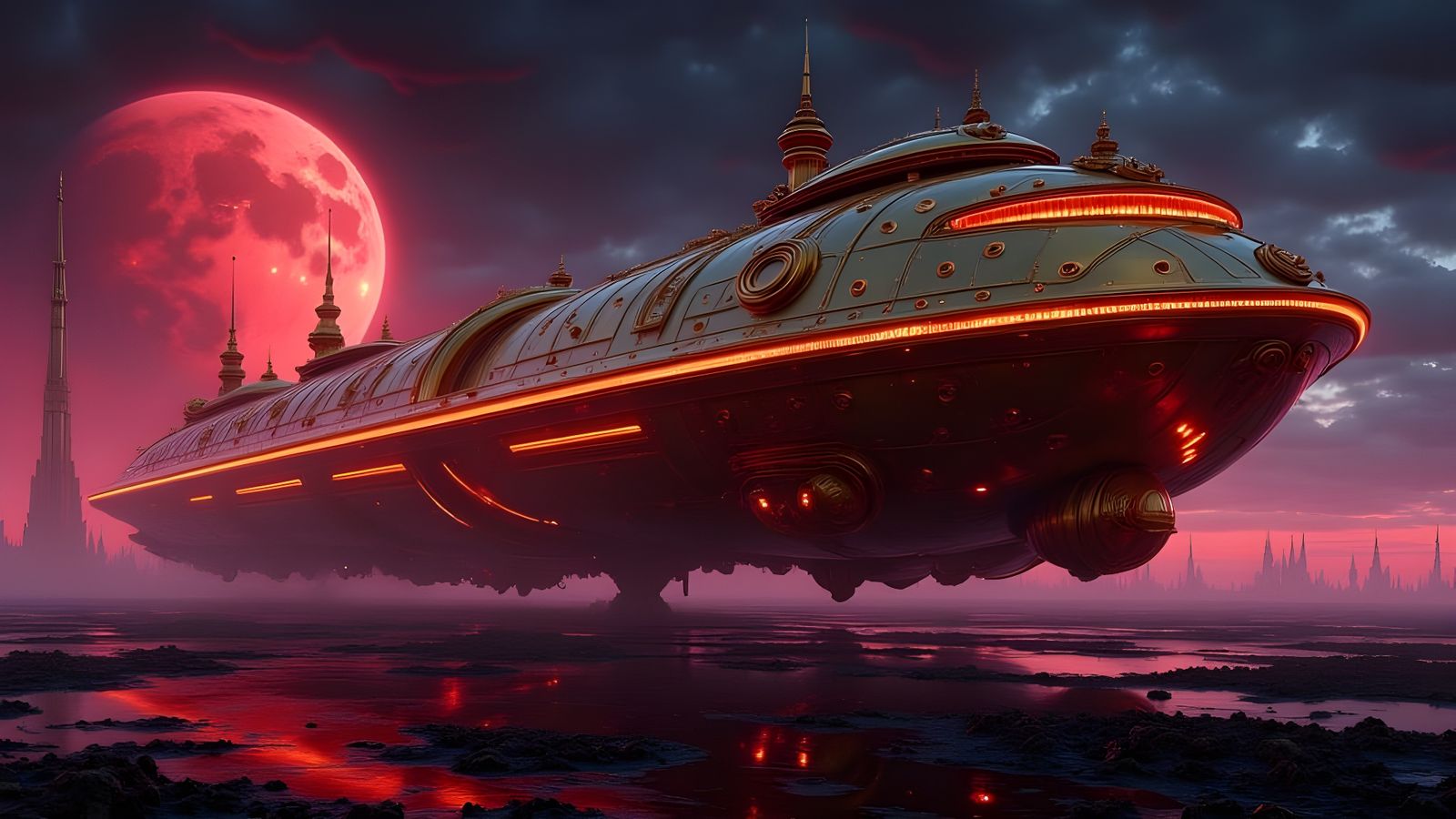 Cruiser - Steampunk Streamliner Train under Midnight City Sk...