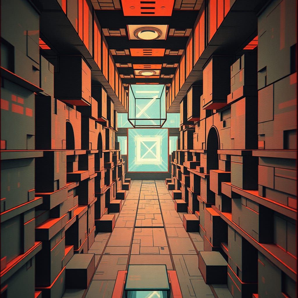 Surreal Liminal Corridor in Retro-Futuristic Build... - AI Art