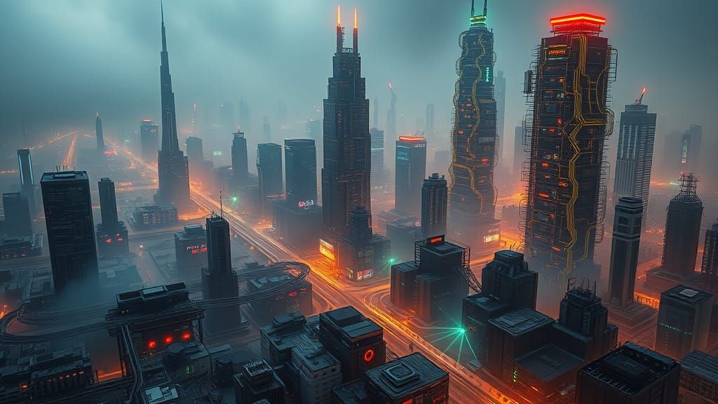 Cyberpunk Metropolis Rising from Electronic Waste - AI Art