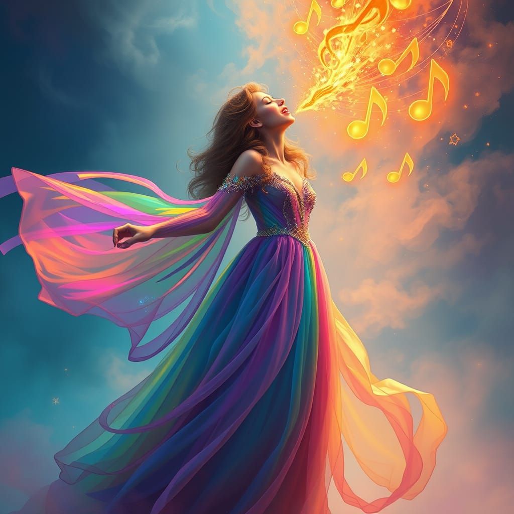 Vibrant Singer Ignites Musical Notes with Golden F... - AI Art