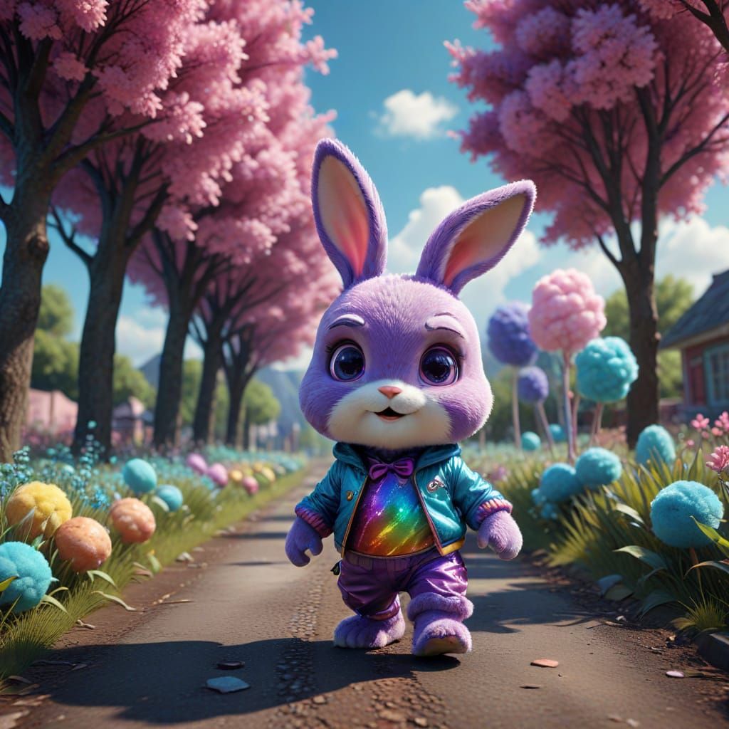 Vibrant Chibi Easter Bunny in Psychedelic Candy Co... - AI Art