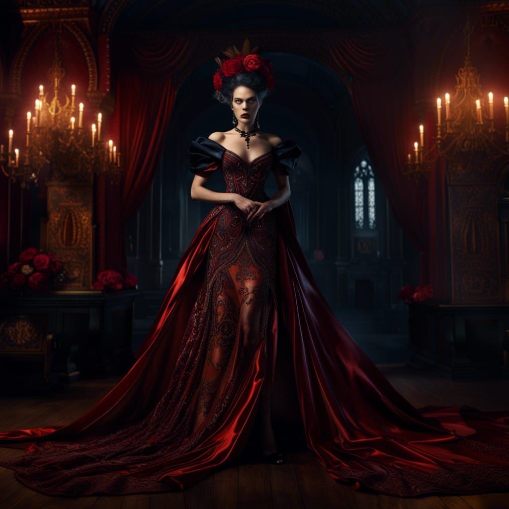 Vampire queen silk evening wear Epic cinematic brilliant stunning ...