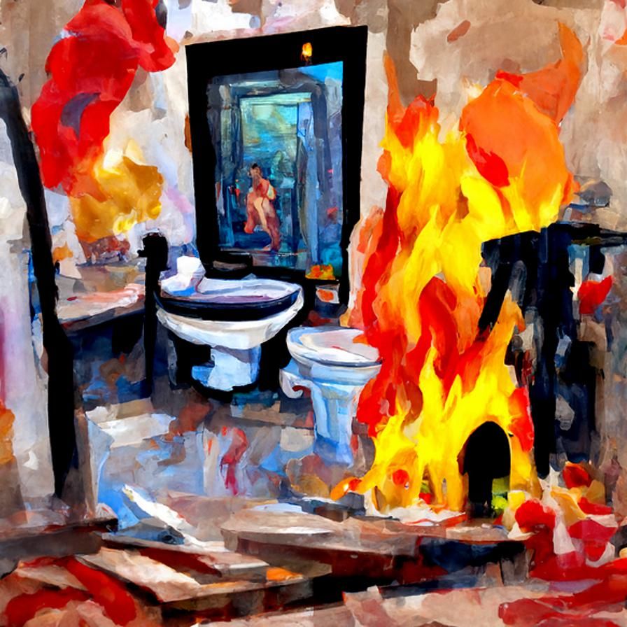 Bathroom on fire - AI Generated Artwork - NightCafe Creator