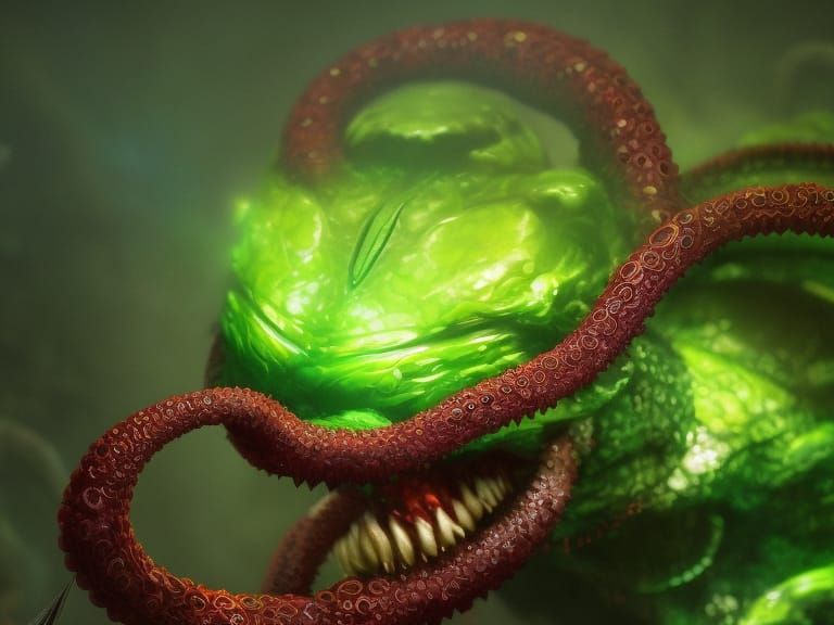 photorealistic Angry green alien with red tentacles 8k, 4k , high ...