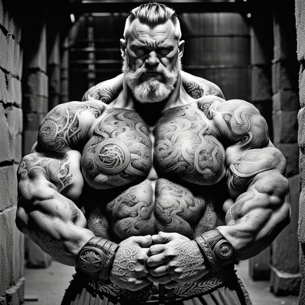 Enormous Hulking Man Covered in intricate Prison Tattoos with Bulging ...