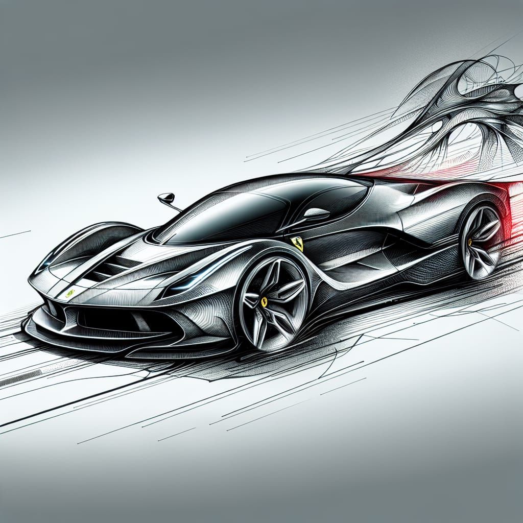 full calligraphy a sketch of a futuristic ferrari concept design, bio ...