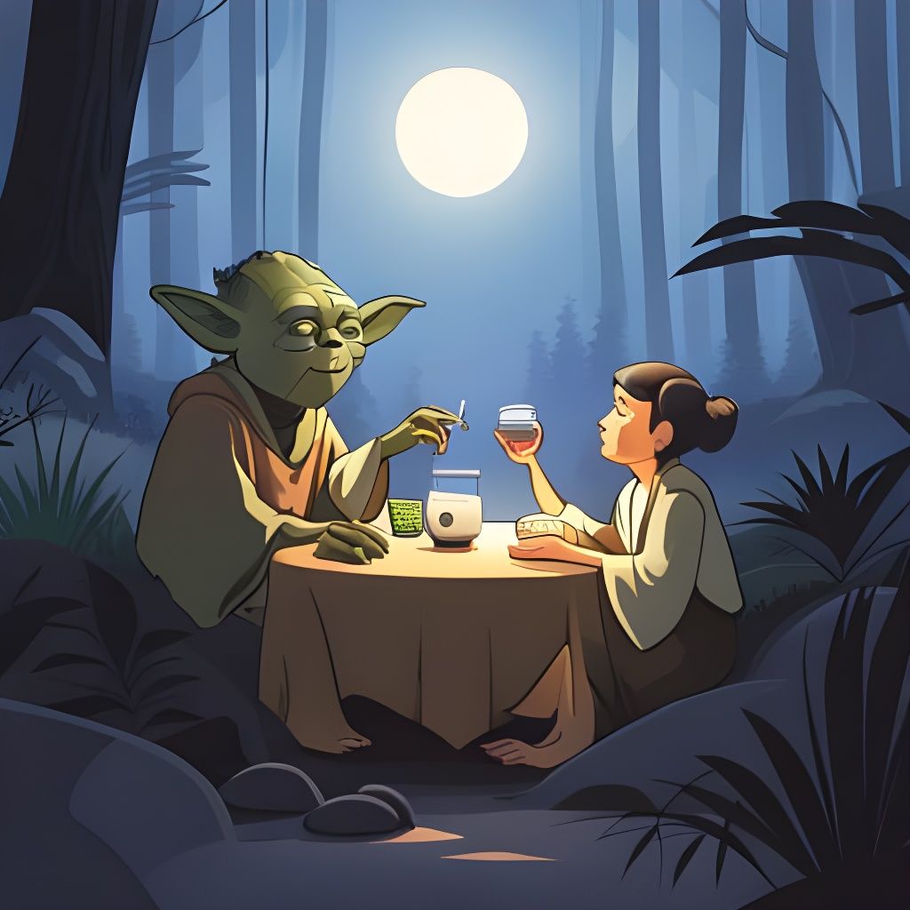 Leia Having Tea with Uncle Yoda - AI Generated Artwork - NightCafe Creator