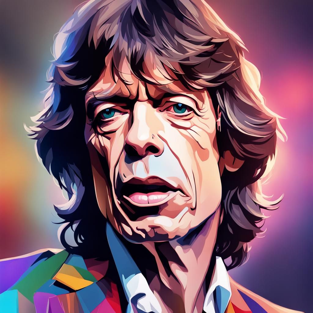 Mick Jagger from Roling Stones, old rock legend on stage, head and ...