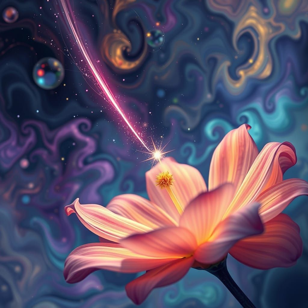 Mythic Quest: A shooting star lands on a flower in an abstract ...