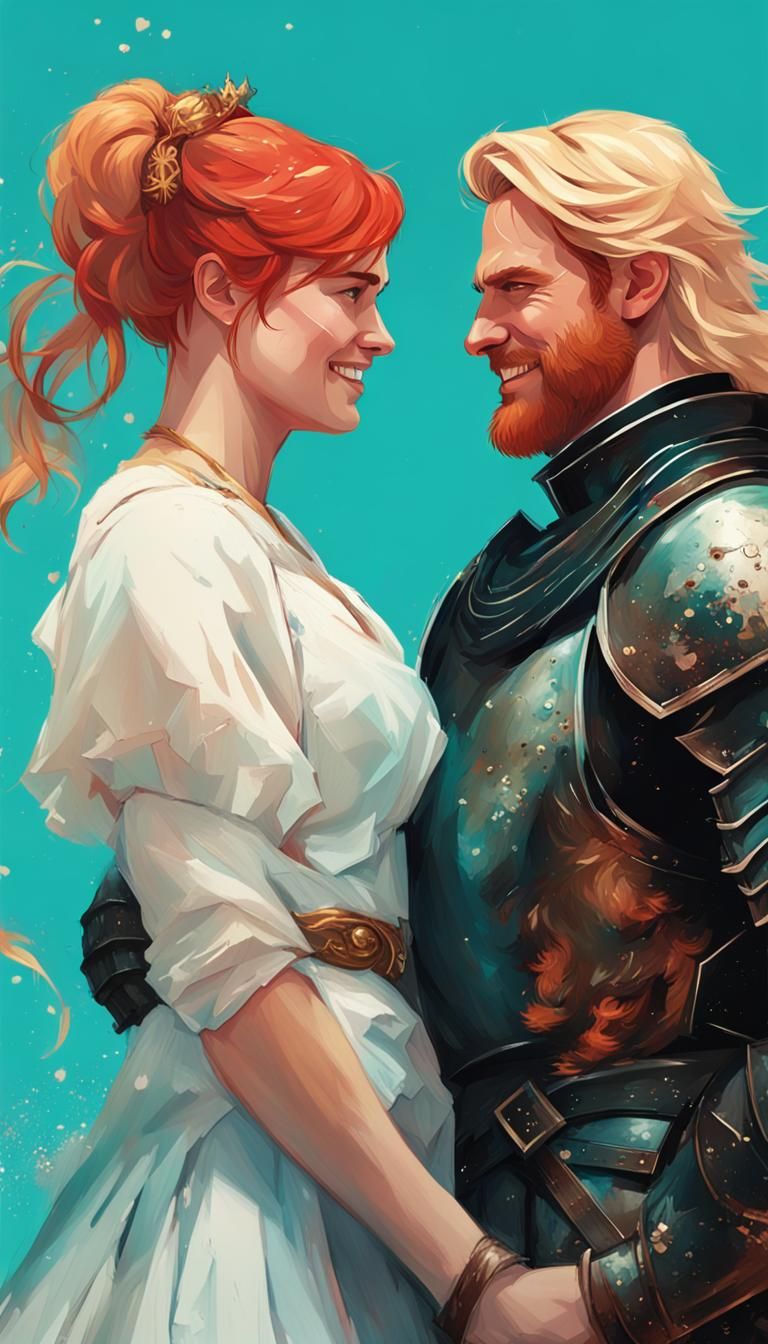 Couple in love(smiling); A tall man(blond hair, scruff) clad in black ...