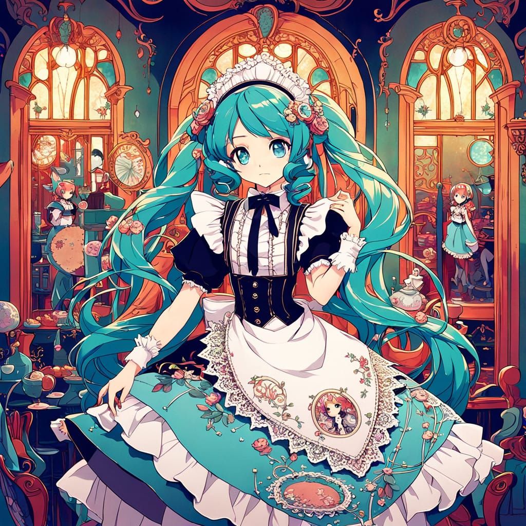 Hatsune Miku in Elegant Victorian-Inspired Maid Ou... - AI Art