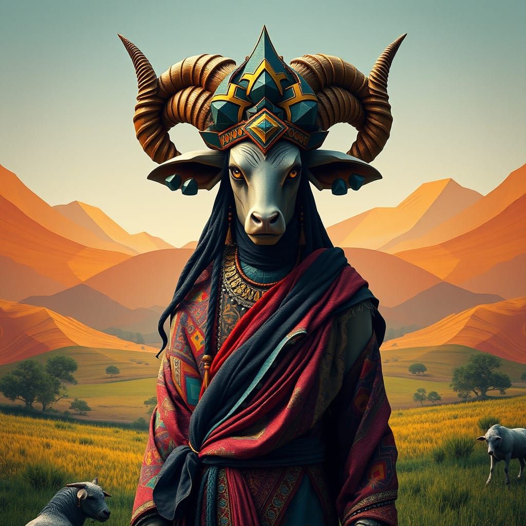 Majestic Iranian Cattle Goddess Drvaspa in Vibrant... - AI Art