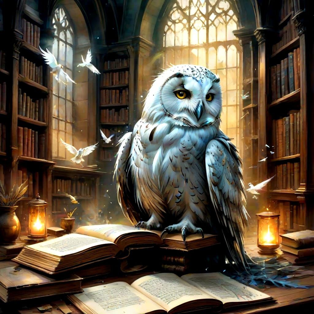 Hedwig in the Hogwarts library - Hedwig in the Hogwarts libr...
